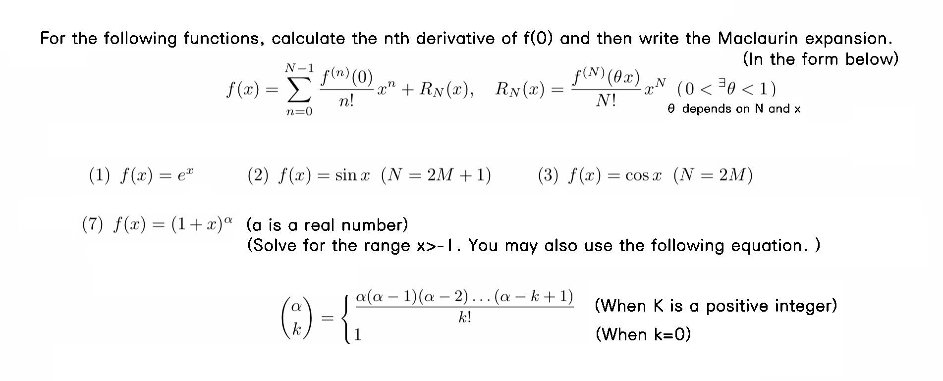 Solved For the following functions, calculate the nth | Chegg.com