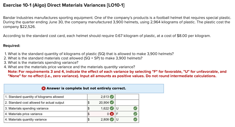 Solved Exercise 10-1 (Algo) Direct Materials Variances | Chegg.com