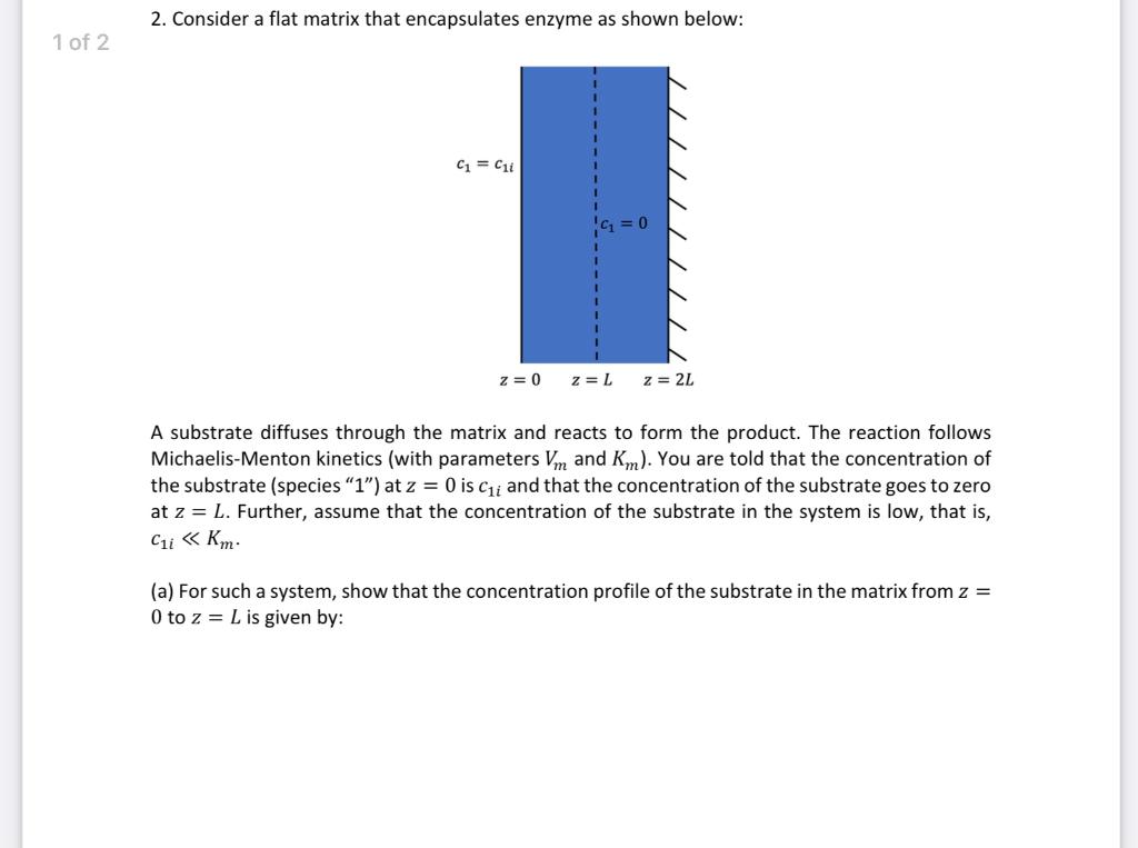 Solved 2. Consider a flat matrix that encapsulates enzyme as | Chegg.com