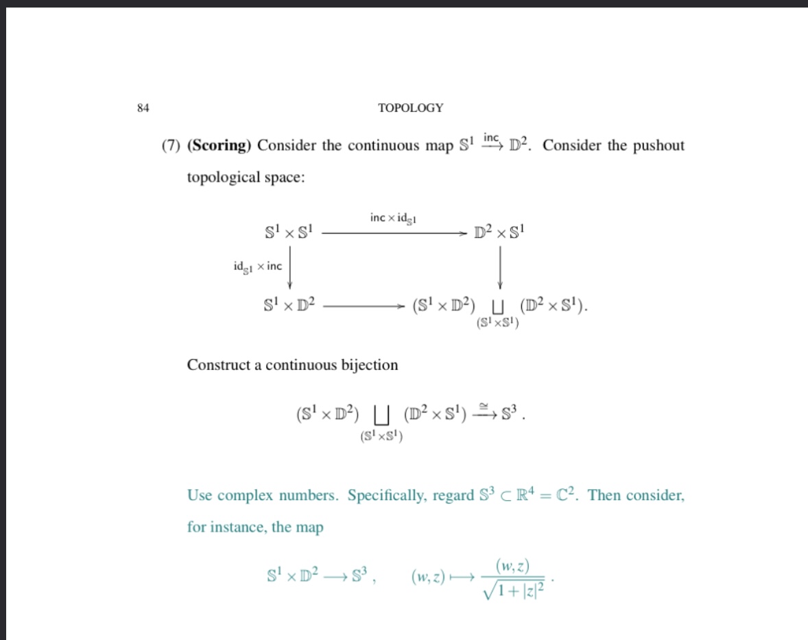 Solved (7) (Scoring) Consider the continuous map S1 inc D2. | Chegg.com