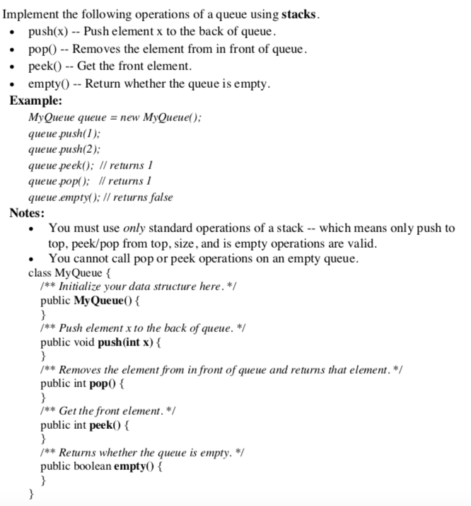 Solved Implement the following operations of a queue using | Chegg.com