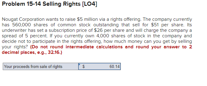 Solved Problem 15-14 Selling Rights (L04] Nougat Corporation | Chegg.com