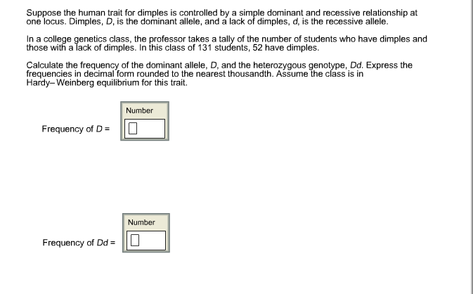 Solved Suppose the human trait for dimples is controlled by | Chegg.com