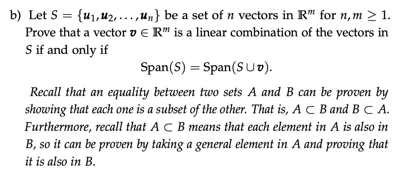 Solved Let S={u1,u2,…,un} be a set of n vectors in Rm for | Chegg.com
