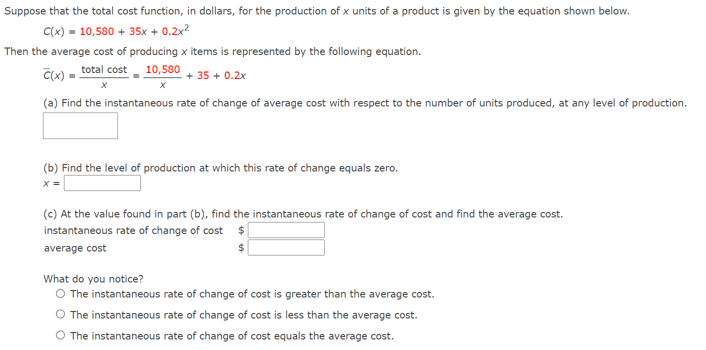 Solved Suppose that the total cost function, in dollars, for | Chegg.com