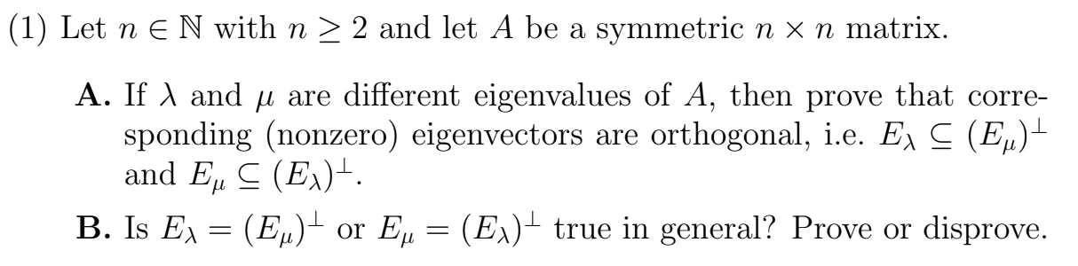Solved (1) Let n e N with n > 2 and let A be a symmetric n x | Chegg.com