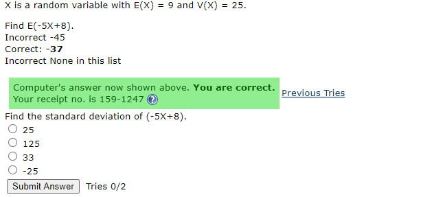 Solved X is a random variable with E(X) = 9 and V(X) = 25. | Chegg.com