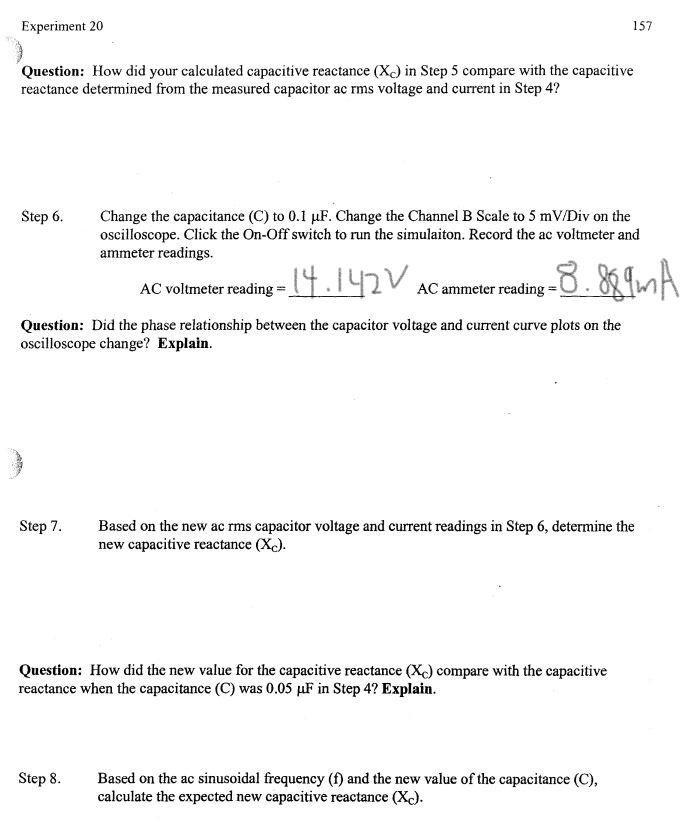 Solved EXPERIMENT Name Date 20 Capacitive Reactance | Chegg.com