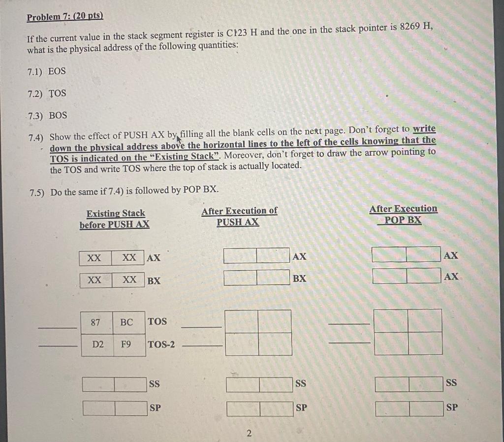 Problem 7: (20 pts) If the current value in the stack | Chegg.com