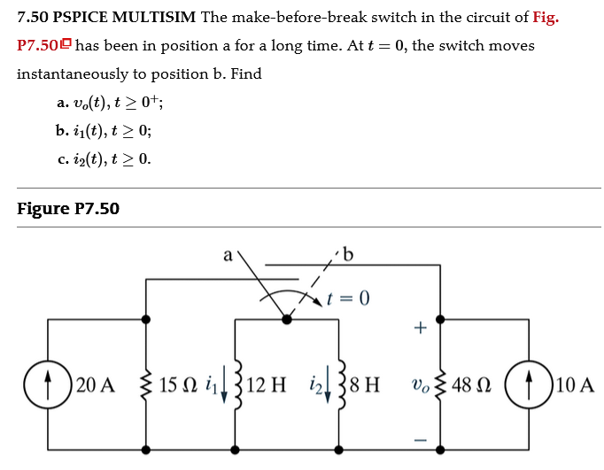 Solved P7.50 ﻿The make-before-break switch in ﻿the circuit | Chegg.com
