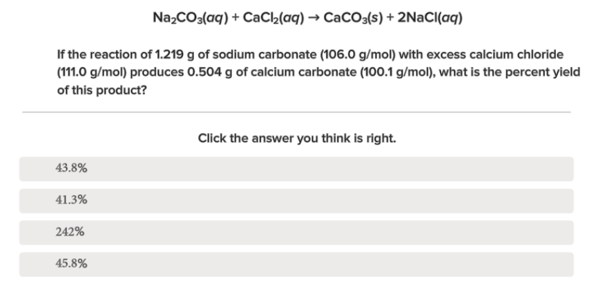 Solved Na2CO3(aq) + CaCl2(aq) → CaCO3(s) + 2NaCl(aq) If the | Chegg.com