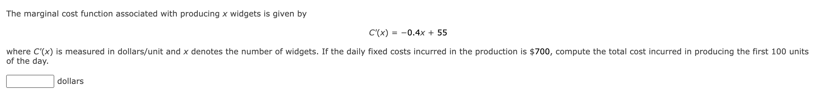 Solved The marginal cost function associated with producing | Chegg.com