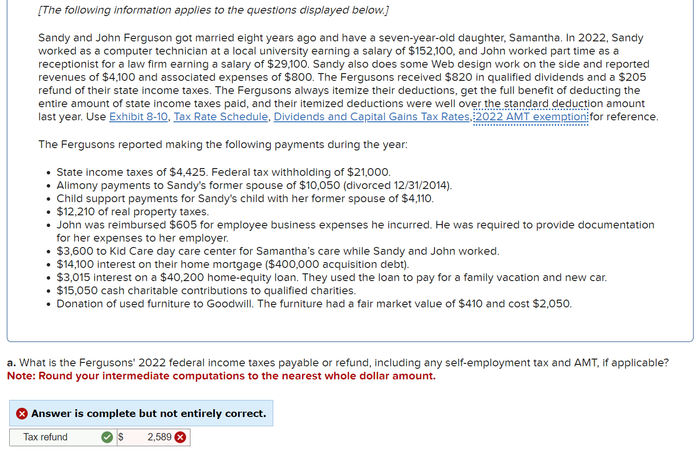 What is the Fergusons' 2022 federal income taxes | Chegg.com