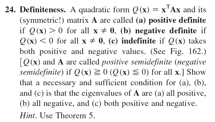 Solved 24. Definiteness. A quadratic form Q(x) = x Ax and | Chegg.com