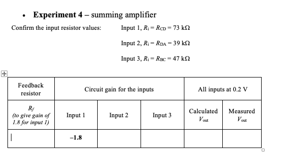 Experiment 4: Summing amplifier In this final | Chegg.com