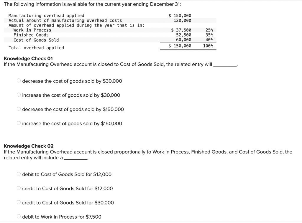 Solved Knowledge Check 01 If the Manufacturing Overhead | Chegg.com