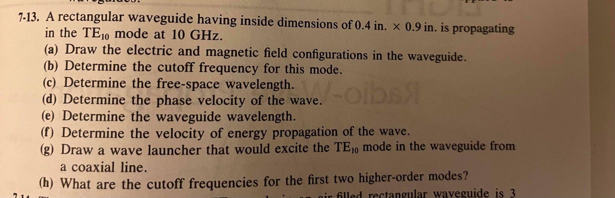 Solved 7-13. A rectangular waveguide having inside | Chegg.com