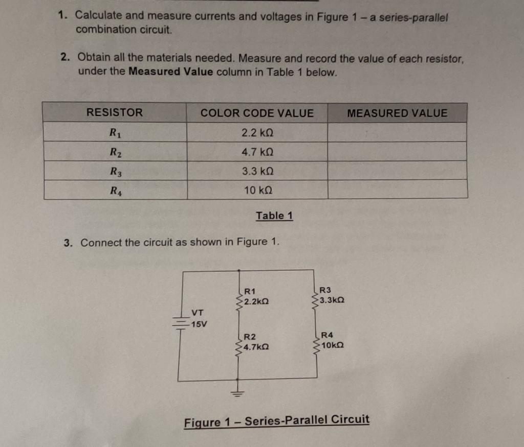 Solved 1. Calculate and measure currents and voltages in | Chegg.com