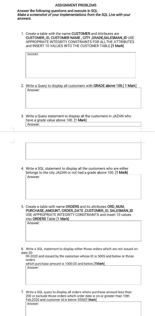 Solved ASSIGNMENT PROBLEMS Answer the following questions | Chegg.com
