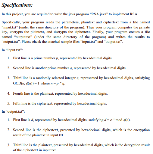 Solved Specifications: In this project, you are required to | Chegg.com