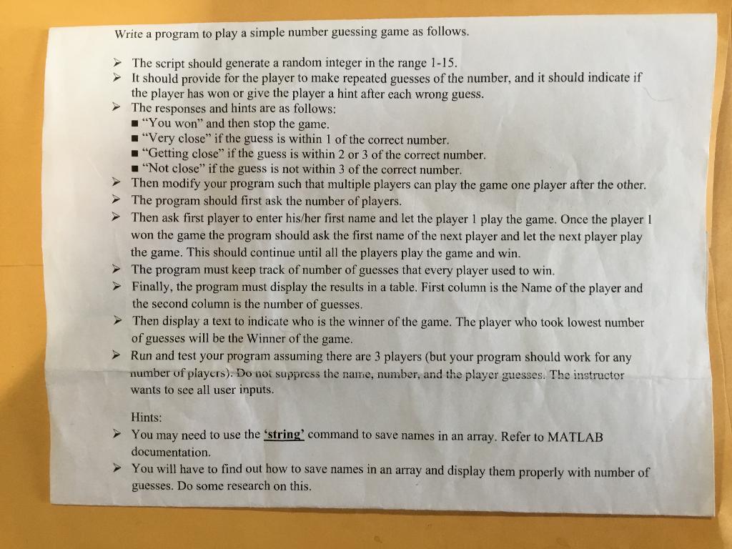 Solved Write a program to play a simple number guessing game | Chegg.com