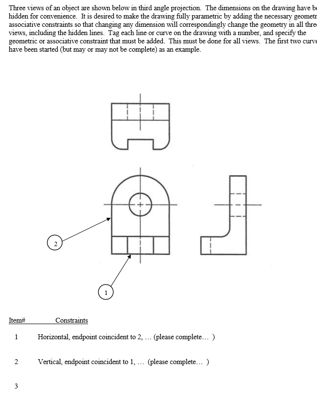 Solved Three views of an object are shown below in third | Chegg.com
