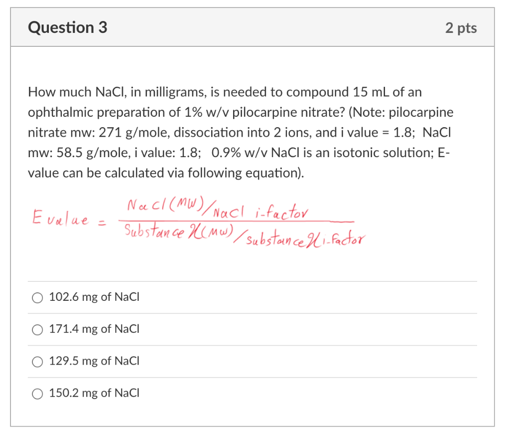 Solved How much NaCl, in milligrams, is needed to compound | Chegg.com