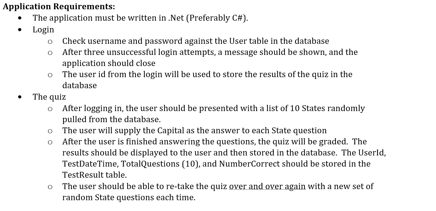 Solved O Application Requirements: The application must be | Chegg.com
