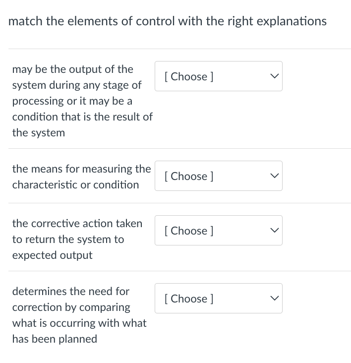Solved match the elements of control with the right | Chegg.com