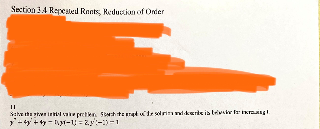 Solved Section 3.4 Repeated Roots; Reduction of Order 11 | Chegg.com