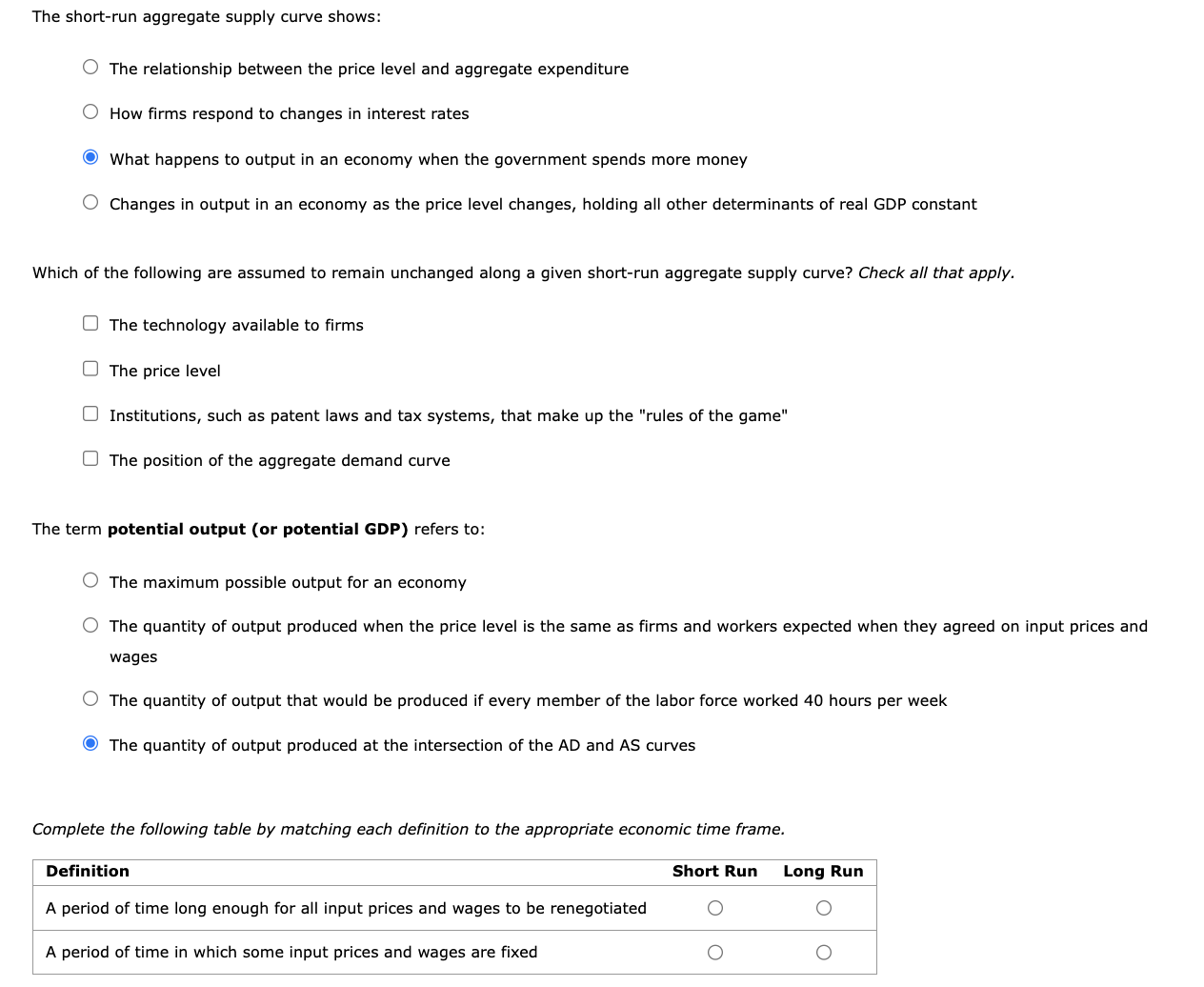 Solved The short-run aggregate supply curve shows: The | Chegg.com