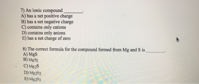 Solved 7) An ionic compound A) has a net positive charge B) | Chegg.com