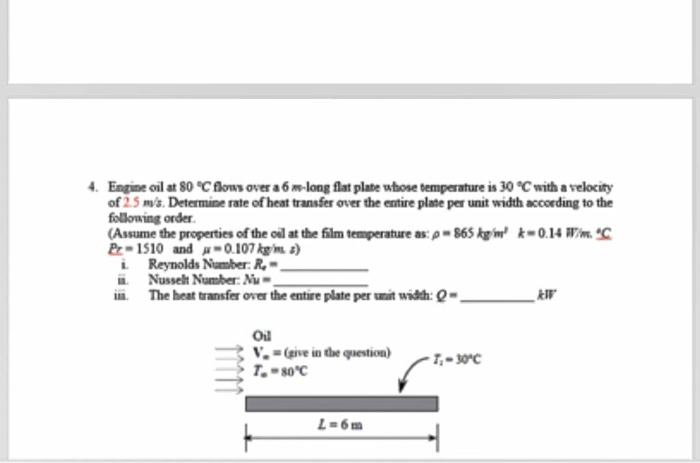 Solved Engine oil at 80 C flows over a 6 m-long flat plate | Chegg.com