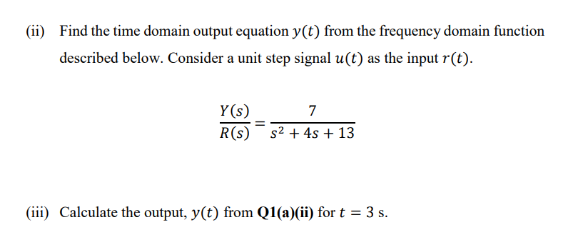 Solved (ii) Find the time domain output equation y(t) from | Chegg.com
