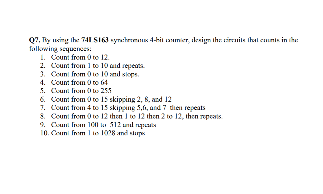 Solved Q7. By using the 74LS163 synchronous 4-bit counter, | Chegg.com