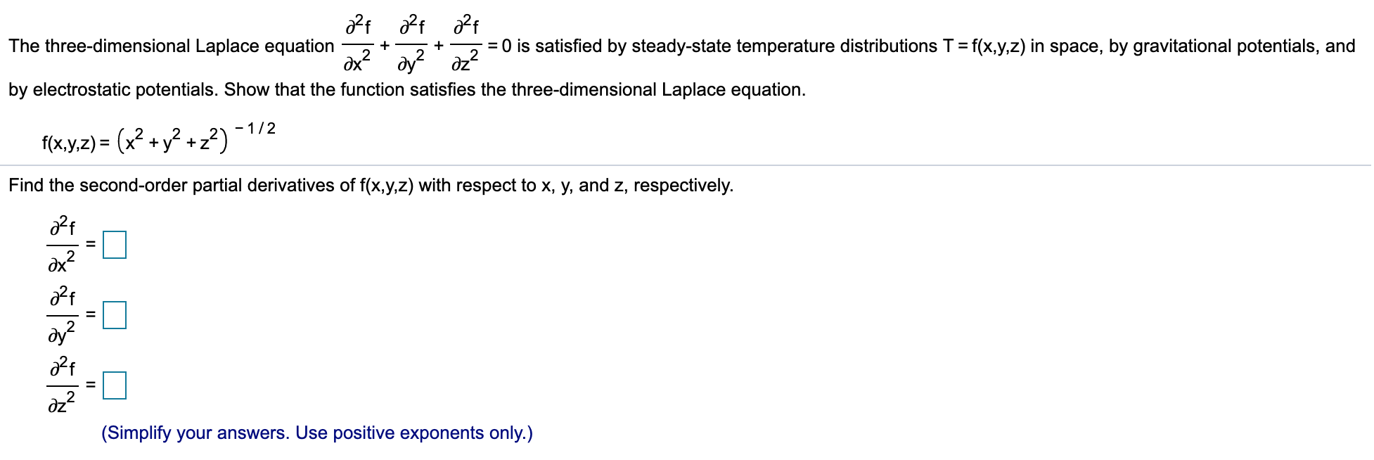 Solved + 22f azt az The three-dimensional Laplace equation + | Chegg.com