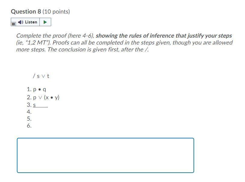 Question 8 (10 points) Listen Complete the proof | Chegg.com