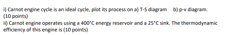 Solved i) Carnot engine cycle is an ideal cycle, plot its | Chegg.com
