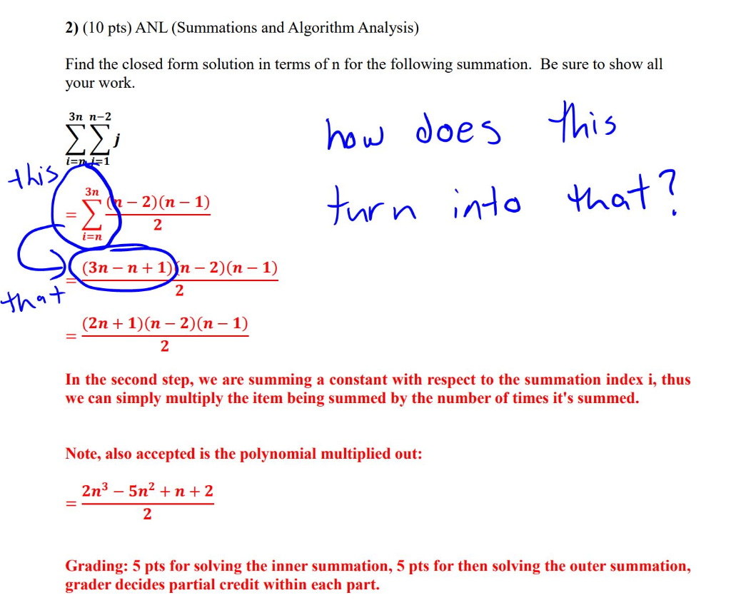 Solved 2 10 Pts Anl Summations And Algorithm Analysis