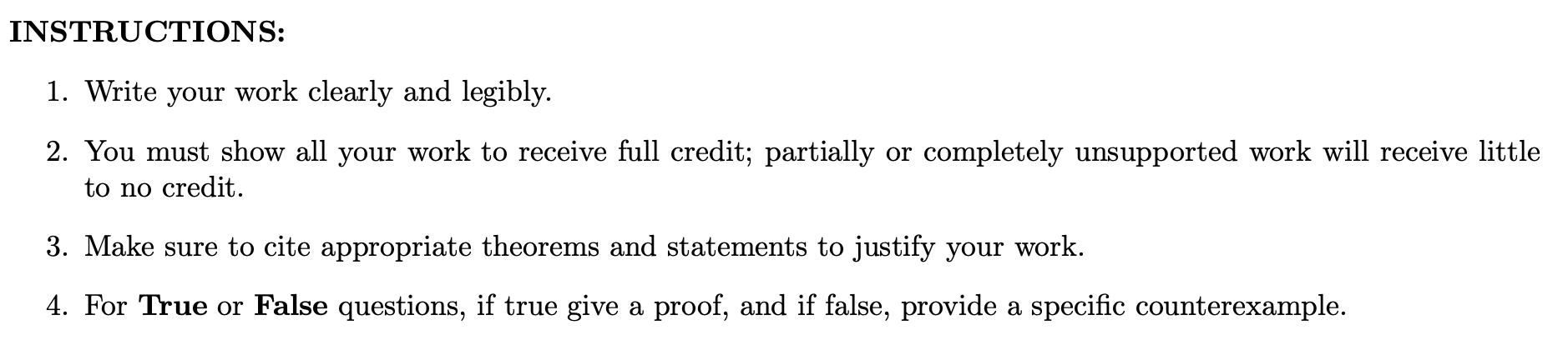 Solved INSTRUCTIONS: 1. Write your work clearly and legibly. | Chegg.com