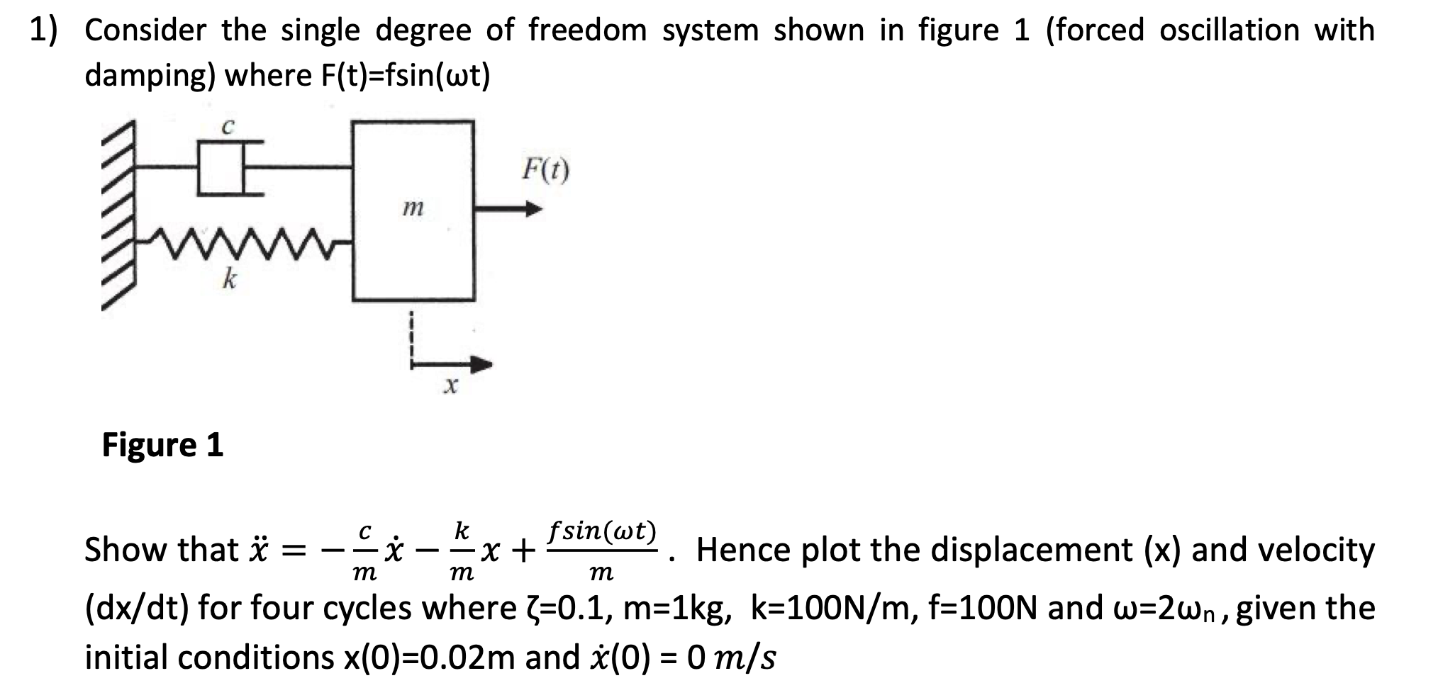 Solved 1) Consider the single degree of freedom system shown | Chegg.com