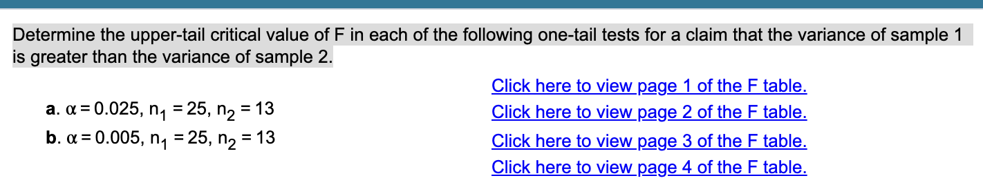 Solved Determine the upper-tail critical value of F in each | Chegg.com
