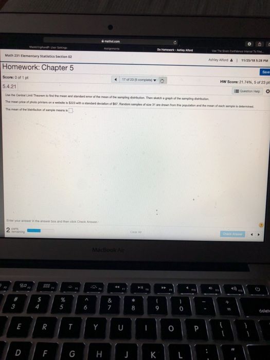 Solved Math 231 Elementary Statistics Section 02 Ashley | Chegg.com