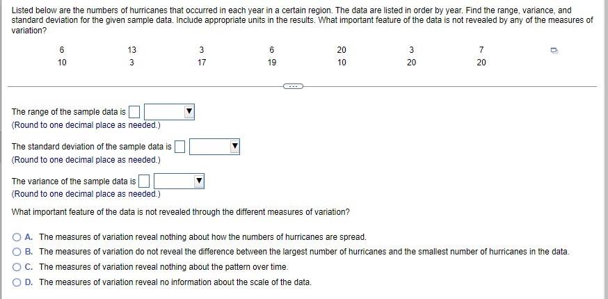 Solved Listed below are the numbers of hurricanes that | Chegg.com