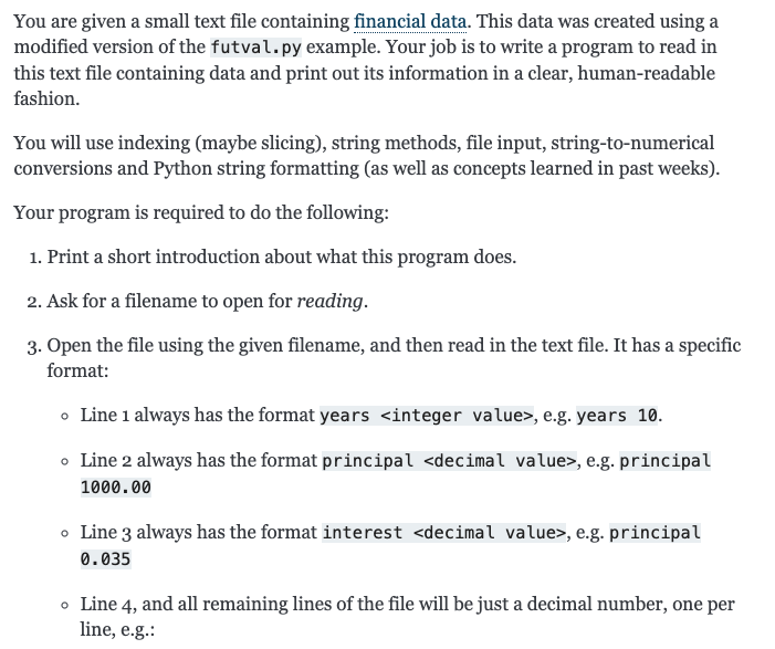 Solved You are given a small text file containing financial | Chegg.com