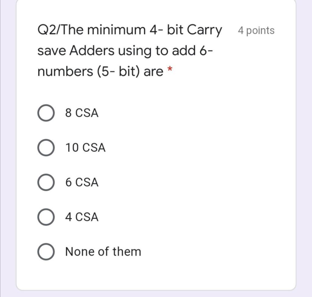 Solved Q2/The minimum 4-bit Carry 4 points save Adders using | Chegg.com