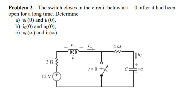 Solved Problem 2 – The switch closes in the circuit below at | Chegg.com