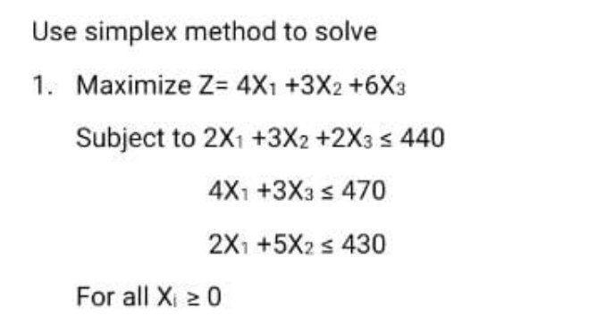 Solved Use simplex method to solve 1. Maximize Z= 4X1 +3X2 | Chegg.com