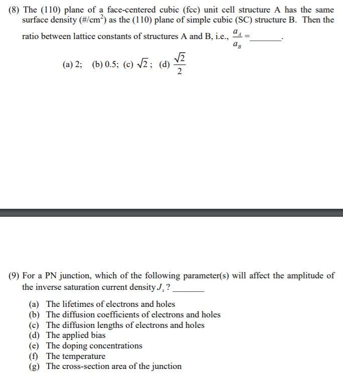 Solved (8) The (110) plane of a face-centered cubic (fcc) | Chegg.com