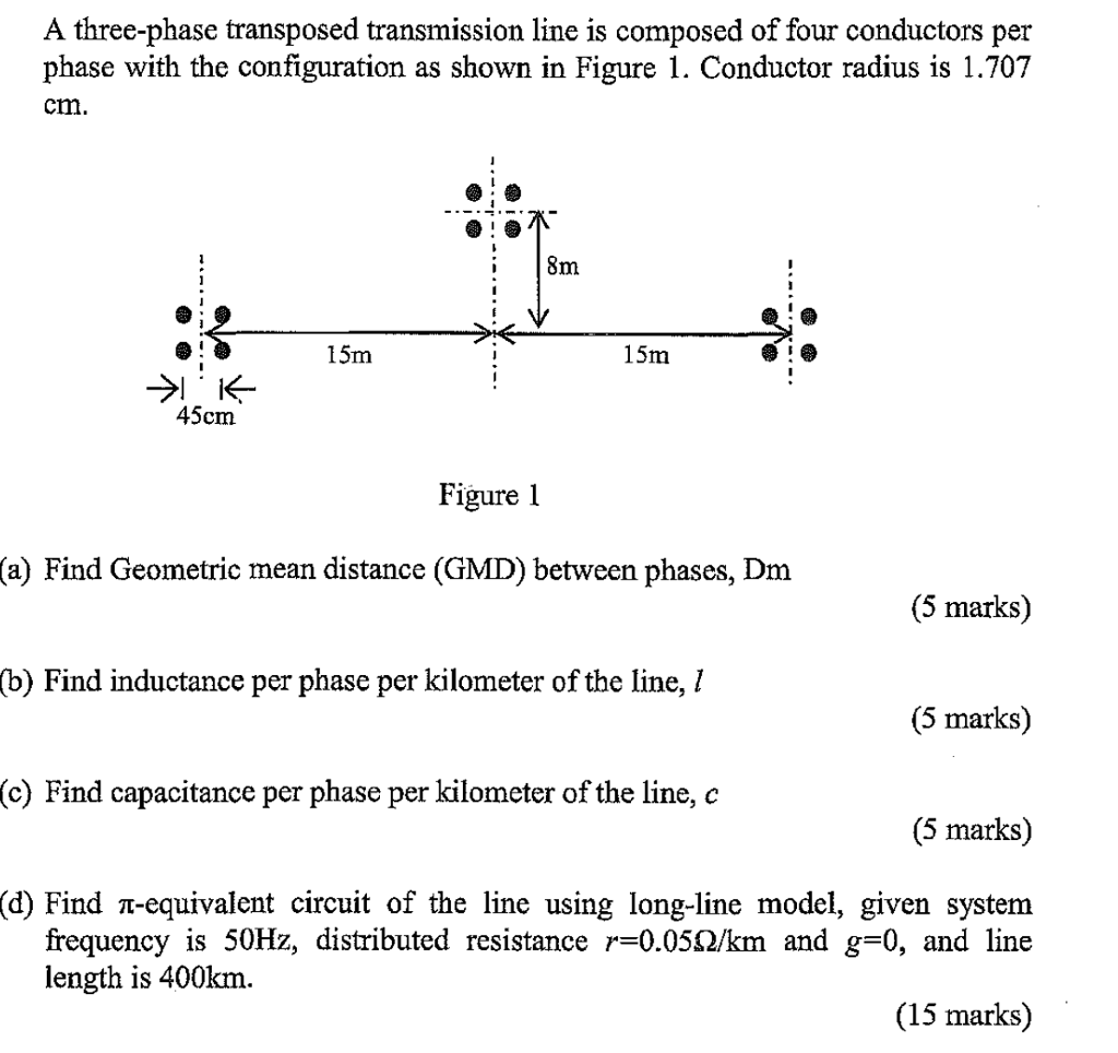 Solved A three-phase transposed transmission line is | Chegg.com
